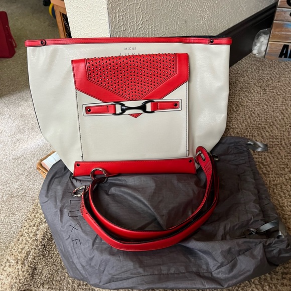 Miche | Bags | Miche Red And Cream Demi Luxe Shell With Handles | Poshmark
